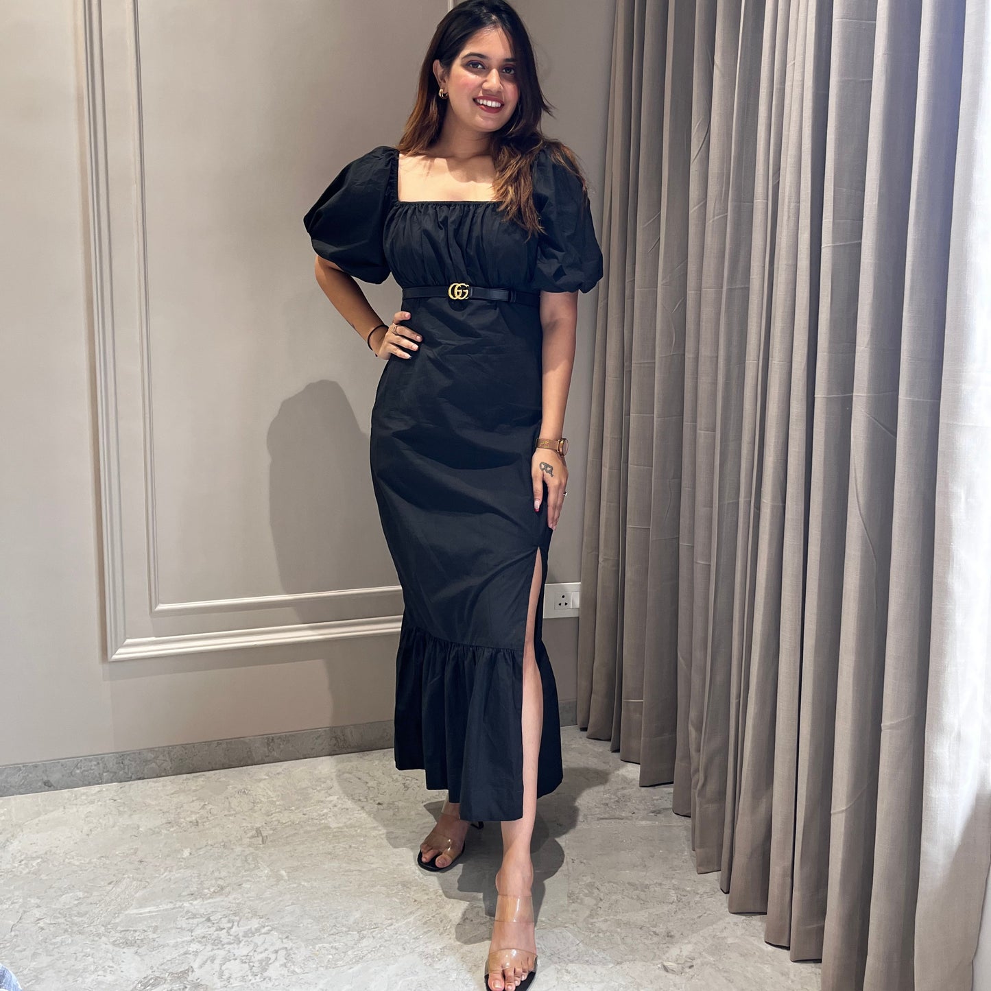 Black Poplin Dress with Slit – Tinted Threads